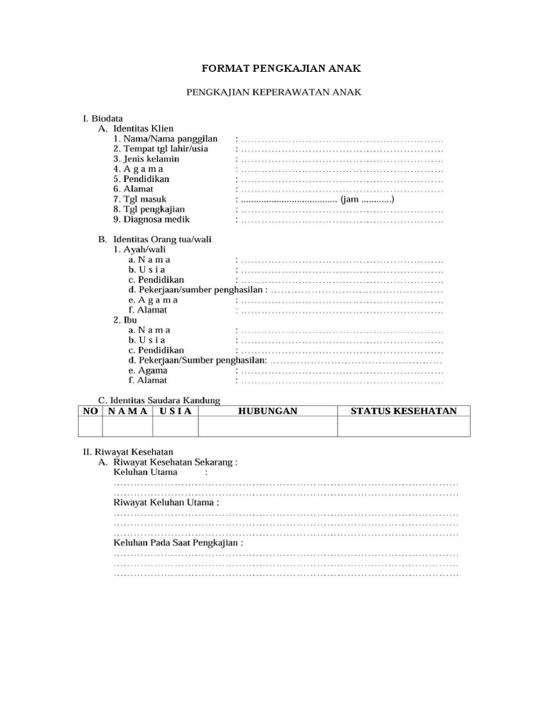 Format Pengkajian Kep Anak 2022 | PDF