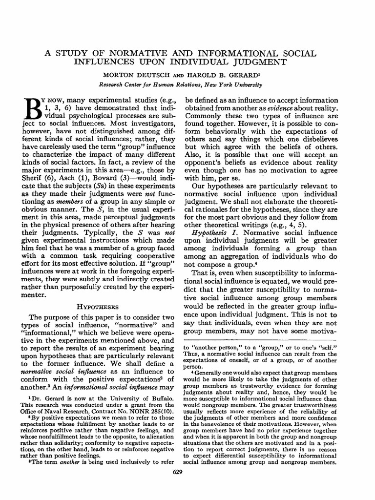 Deutsch, Morton & Harold B. Gerard - 'A Study of Normative and ...
