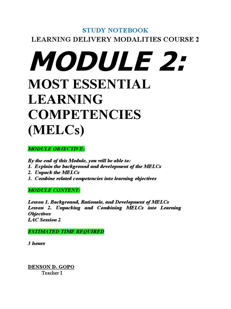 Study Notebook Module 2 | PDF | Learning | Curriculum