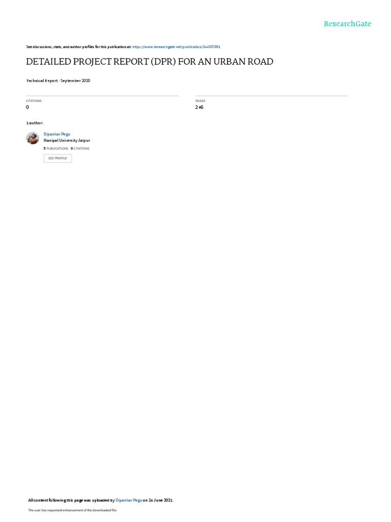 Detailed Project Report (DPR) For An Urban Road: September 2020 | PDF ...