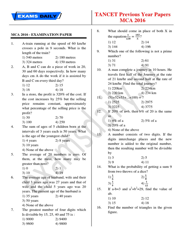 TANCET Previous Year Papers MCA 2016 | PDF | Internet & Web | World ...