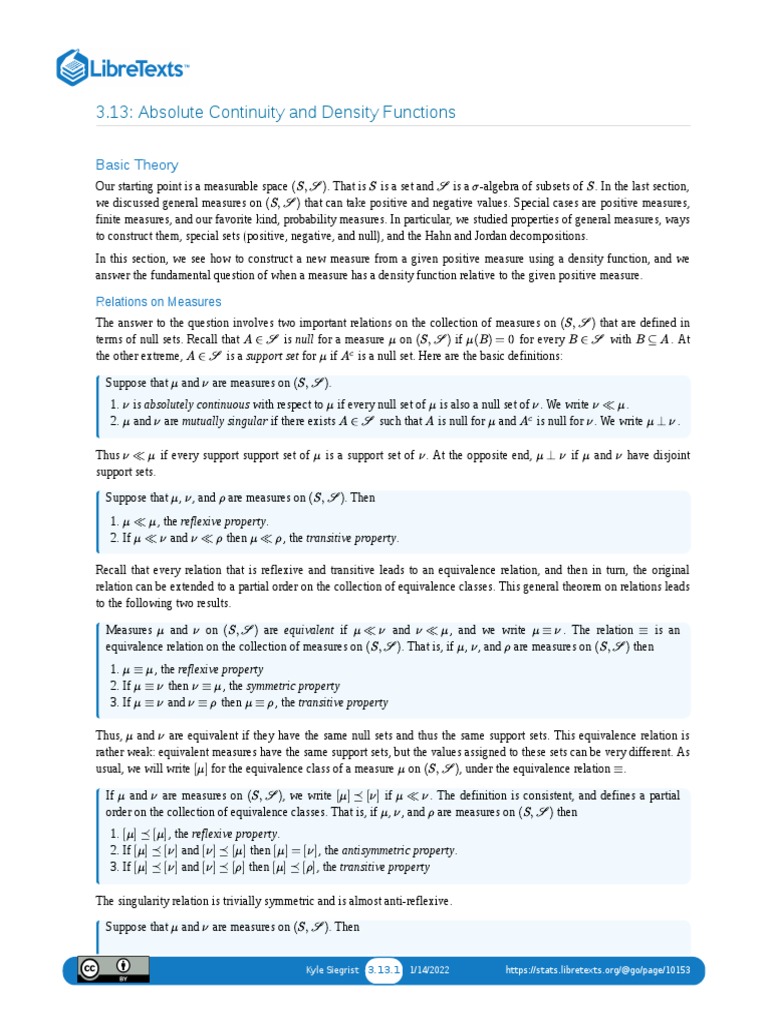 Absolute Continuity And Density Functions Pdf Measure Mathematics