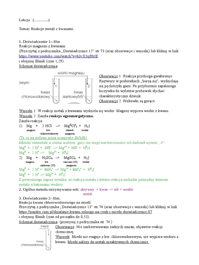 L. Reakcje Metali Z Kwasami | PDF