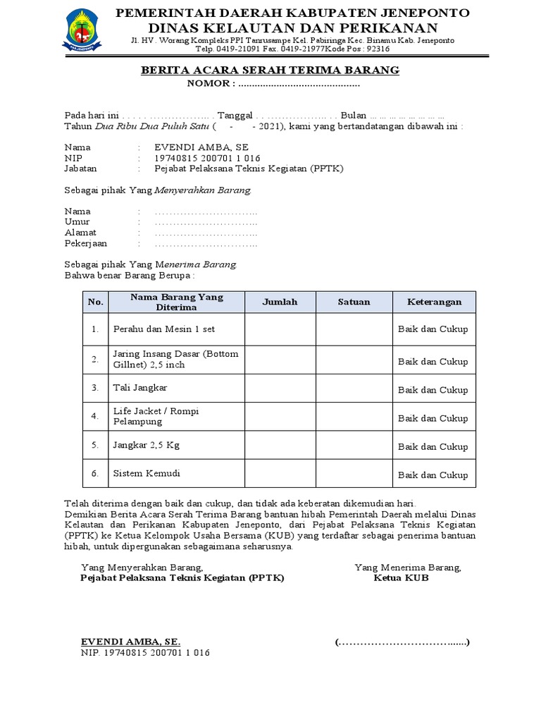 Contoh Bast Dari Dinas Ke Penerima | PDF