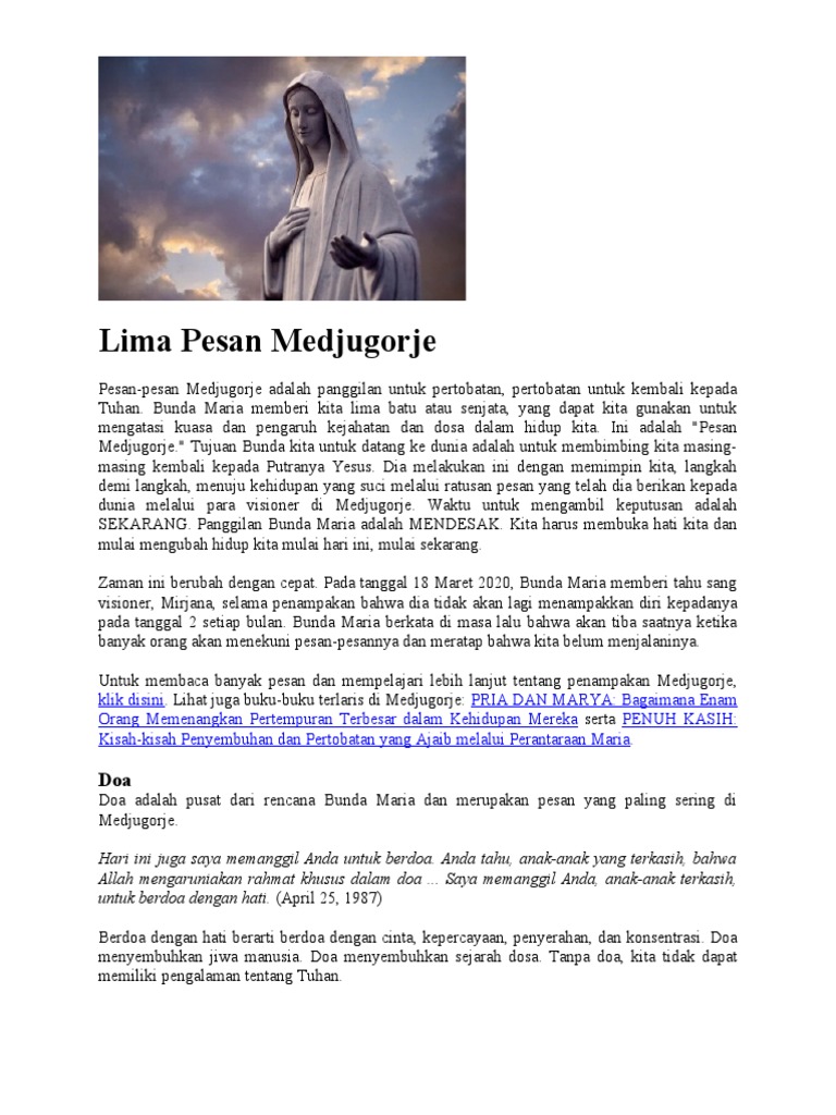 5 Pesan Bonda Maria Di Medjugorje - 1 | PDF