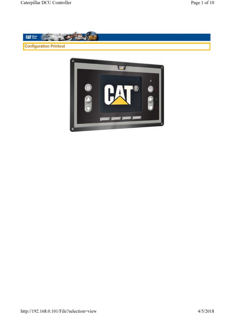 Configuration Printout for Caterpillar DCU Controller Monitoring Engine C9 AUX Parameters and ...