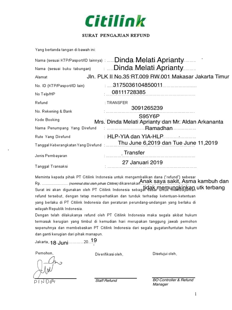 Surat Pengajuan Refund Transfer | PDF