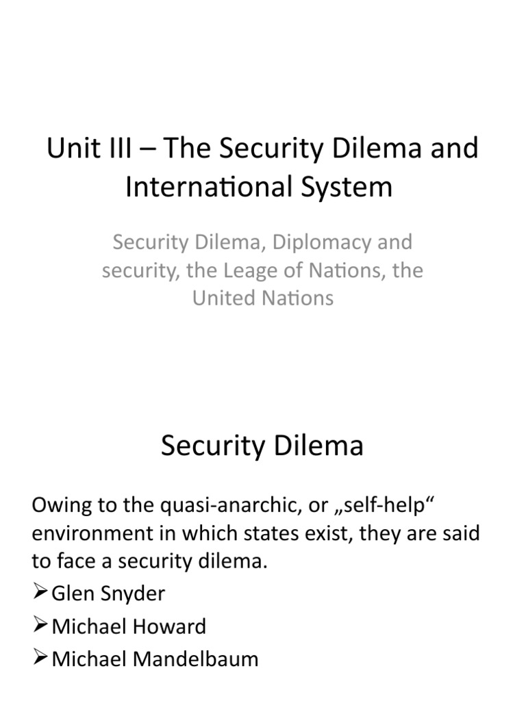 Unit III - The Security Dilema and International | PDF