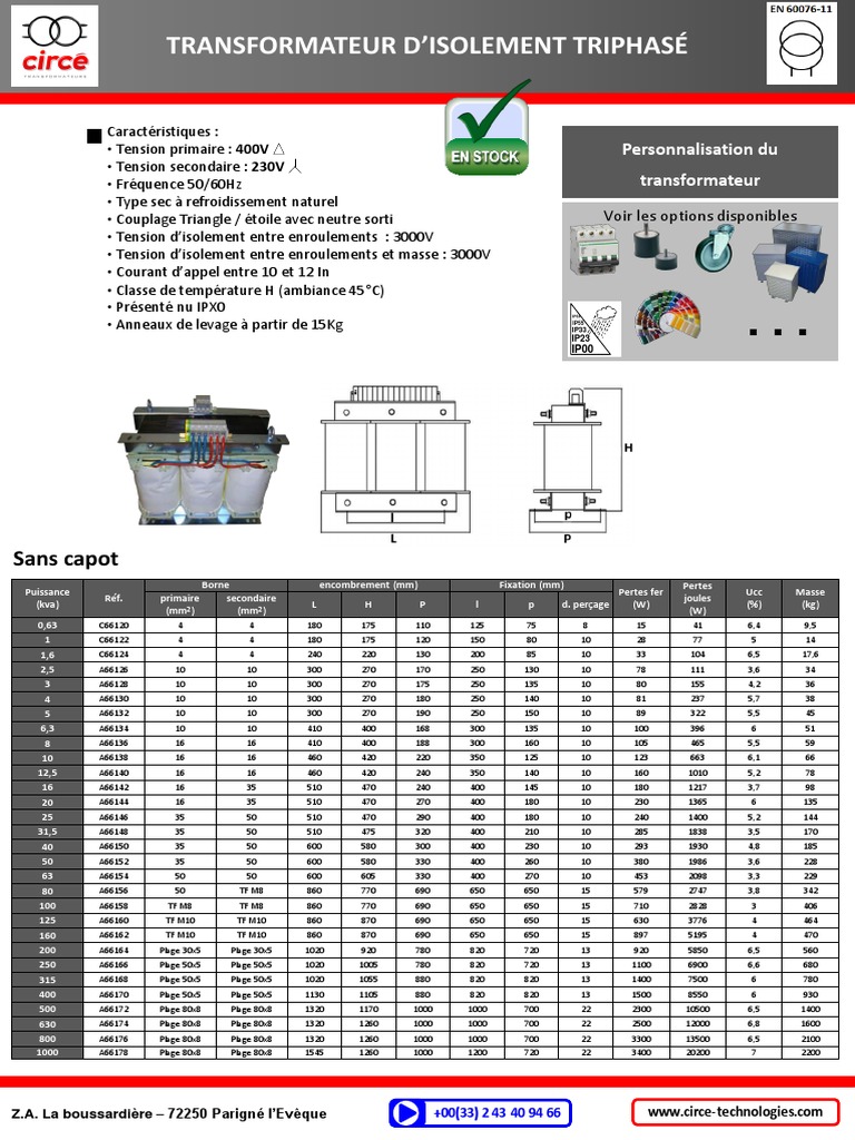 Transfo Isolement Tri 400 230 | PDF | Transformateur électrique ...