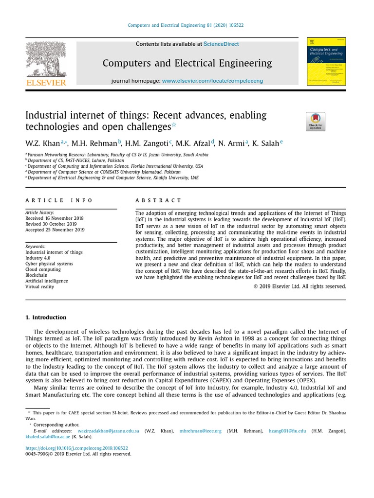 Industrial Internet of Things: Recent Advances, Enabling Technologies ...