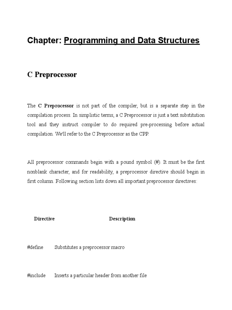 Chapter Programming And Data Structures C Preprocessor Pdf Software Computer Programming
