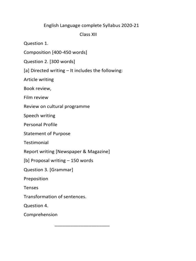 English Language Complete Syllabus 2020 | PDF | Language Arts & Discipline