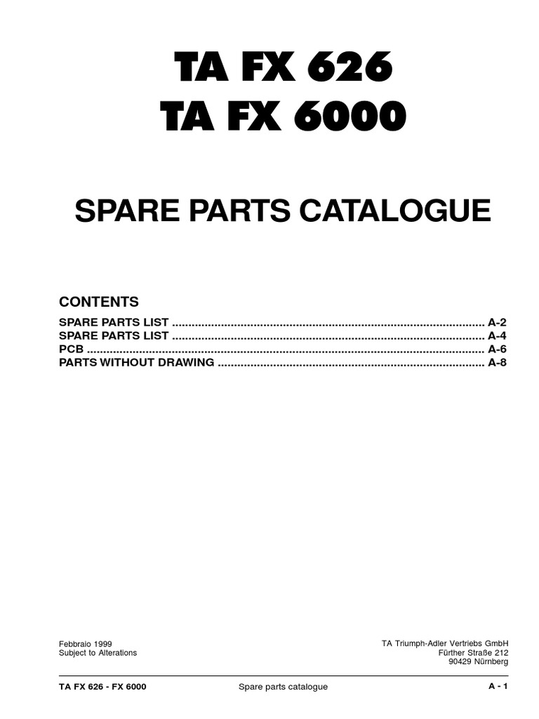 Spare Parts Catalogue: TA FX 626 TA FX 6000 | PDF | Printed Circuit ...