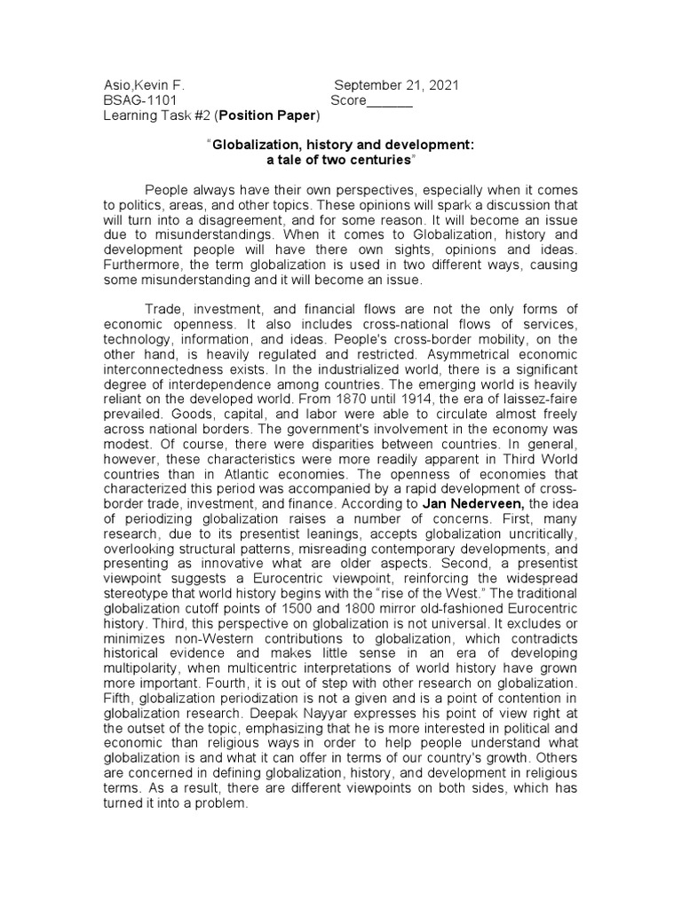 PositionPaper Historical Globalization Learning Task 2 | PDF ...