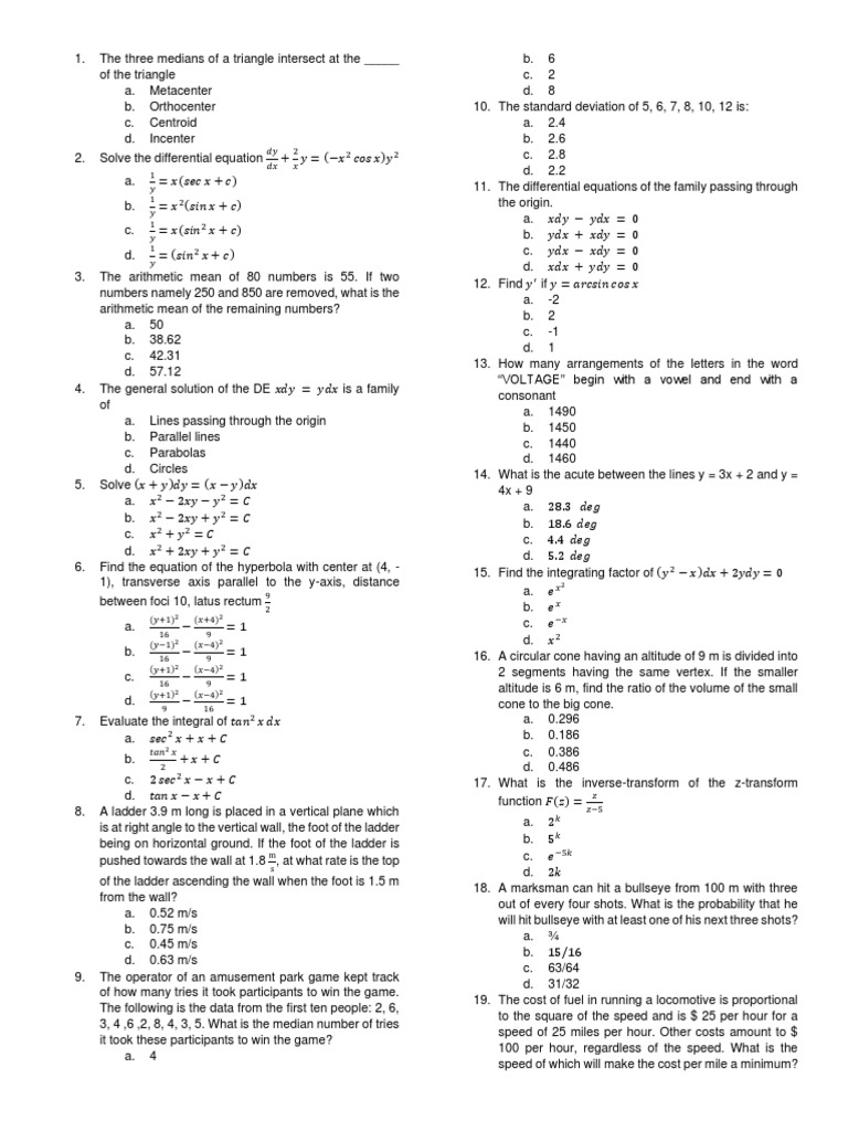 Practice Problems Engi Math University of Mindanao | PDF | Mathematics ...