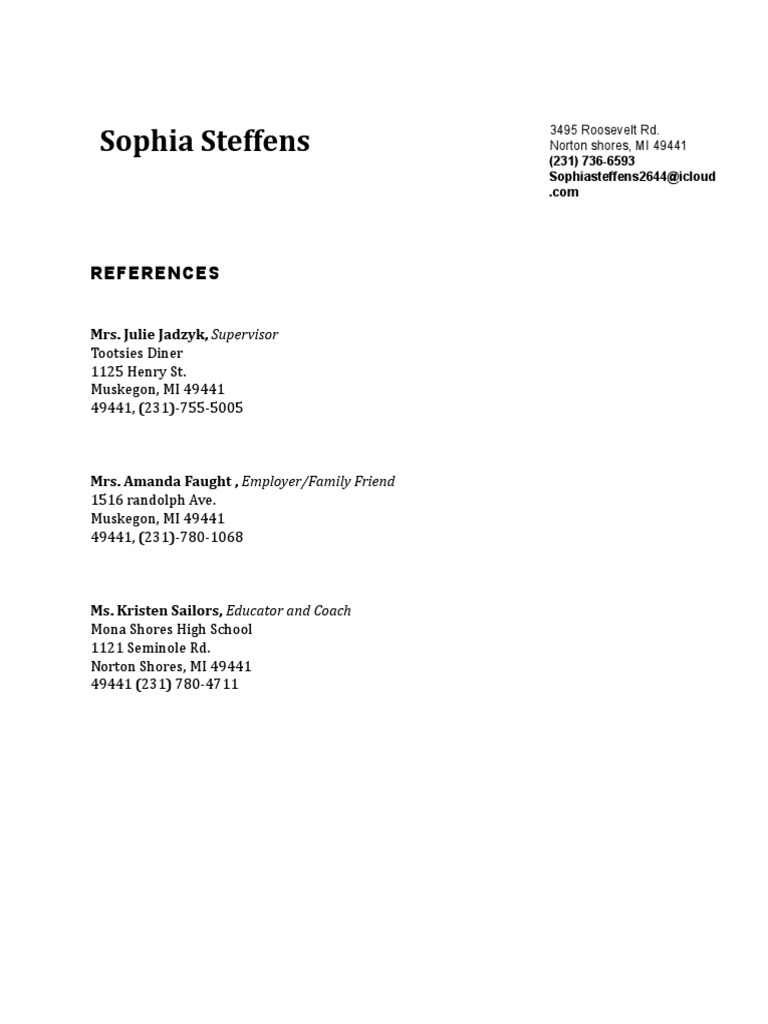 Sophia Steffens Refrences | PDF