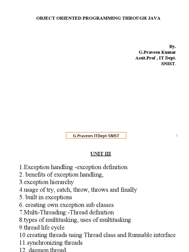 Object Oriented Programming Through Java: G.Praveen Itdept-Snist | PDF ...