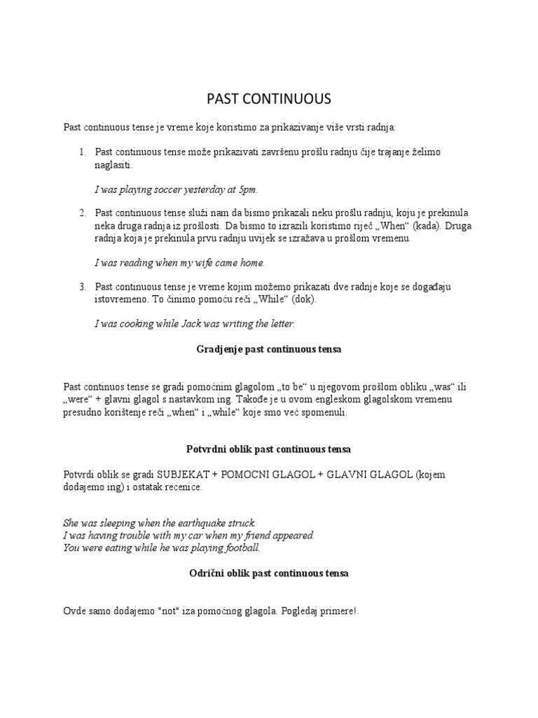 Gradjenje Past Continuous Tensa | PDF | Language Arts & Discipline