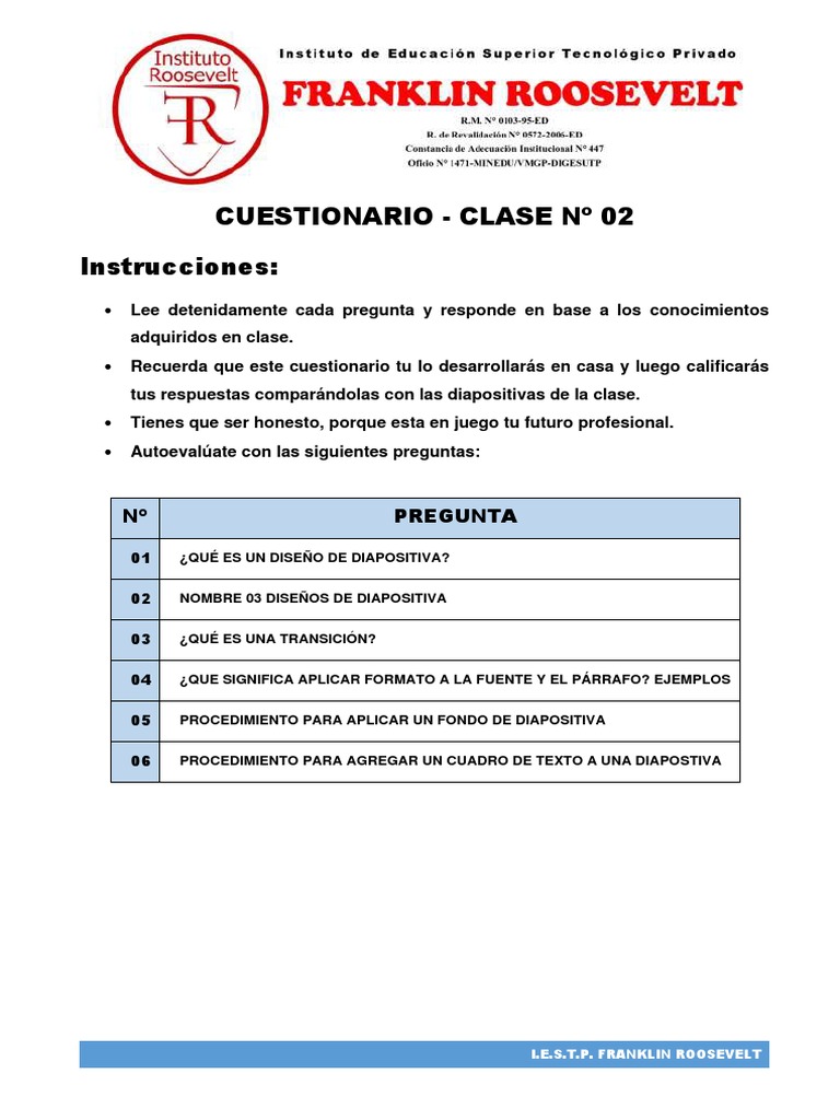 Cuestionario - Clase #02 | PDF