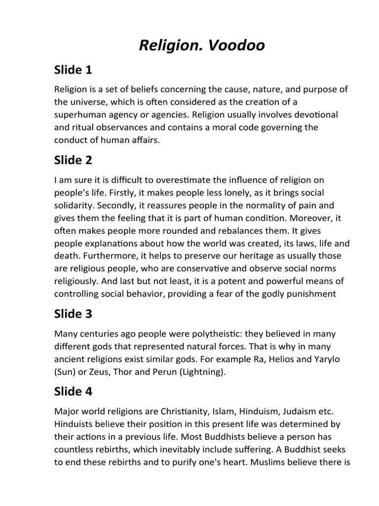 Religion. Voodoo: Slide 1 | PDF | Haitian Vodou | Supernatural