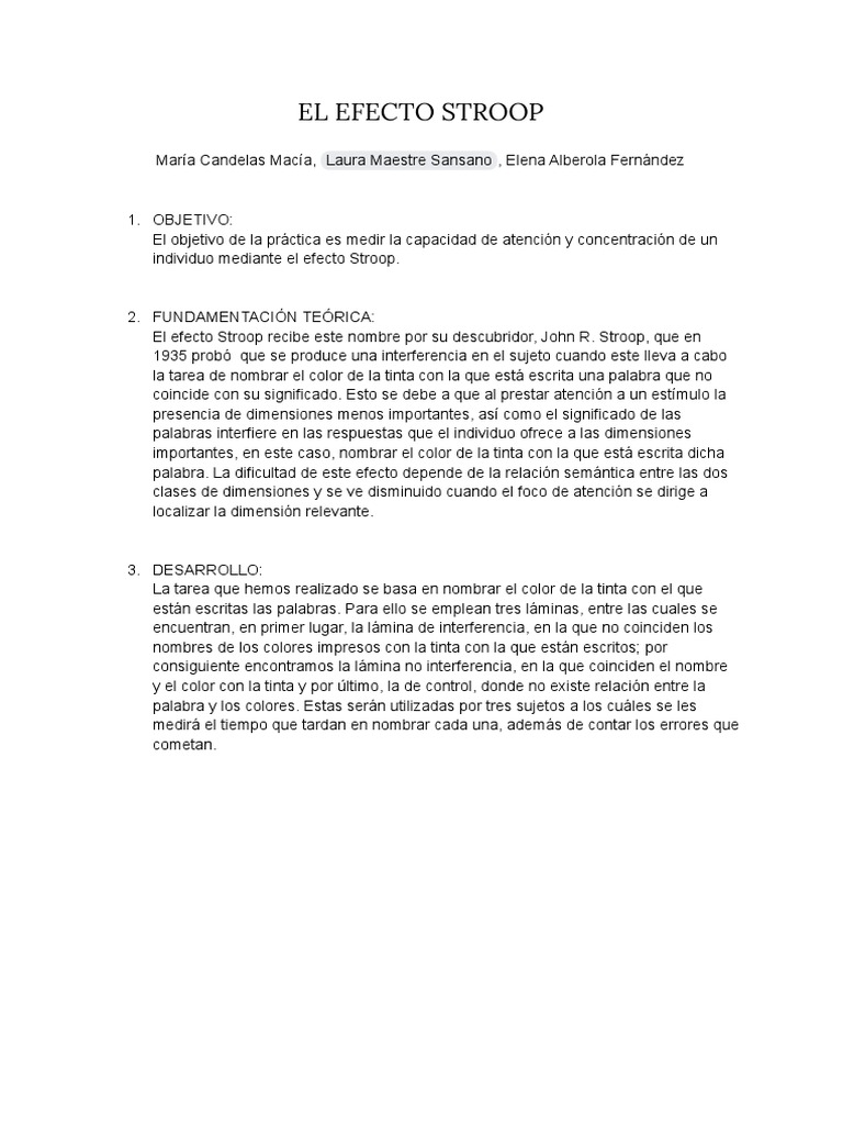 El Efecto Stroop - Práctica 9 | PDF | Cognición | Ciencia cognitiva