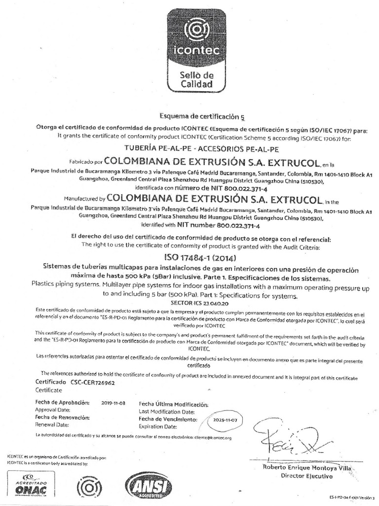 Csc-Cer726962 - Icontec - Extrucol - Vigencia 07-11-2025 | PDF