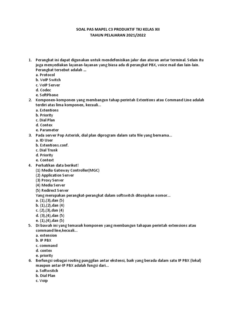 Soal Pas Mapel C3 Produktif TKJ Kelas Xii | PDF