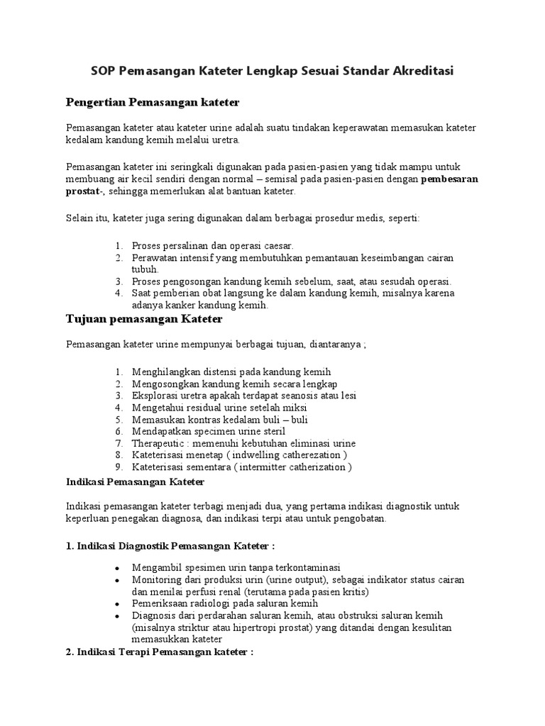 SOP Pemasangan Kateter Lengkap Sesuai Standar Akreditasi | PDF ...