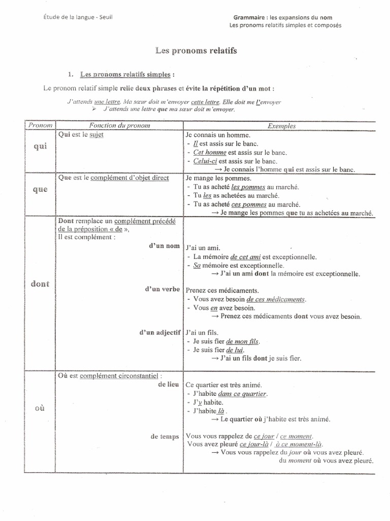 Les Pronoms Relatifs | PDF