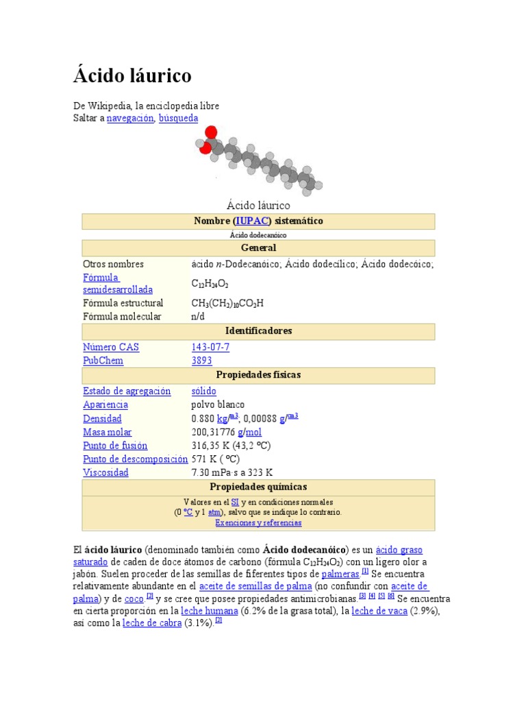 Estructura y propiedades del ácido láurico | PDF