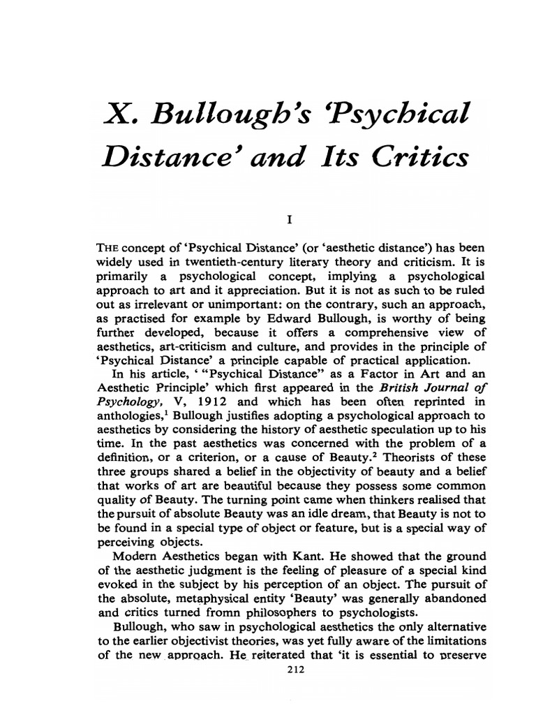 Bullough's 'Psychical Distance' and Its Critics | PDF | Aesthetics ...