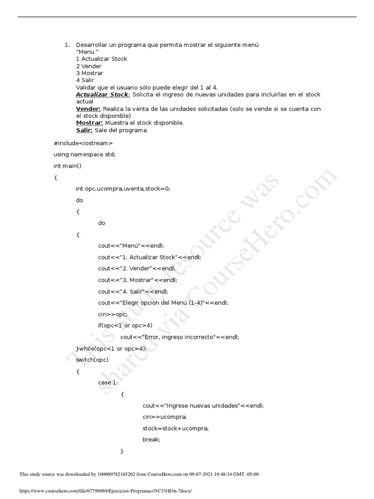 Ejercicios Programaci N 7 | PDF | Programación de computadoras