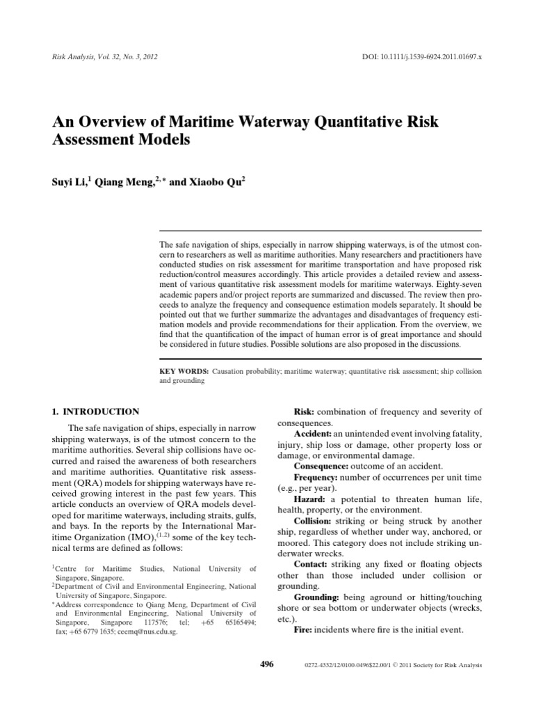 Risk Analysis - 2011 - Li - An Overview of Maritime Waterway ...