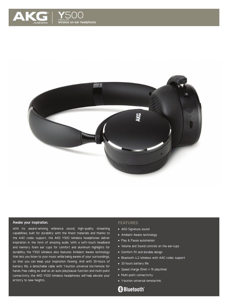 AKG Y500 Specifications List | PDF | Headphones | Bluetooth