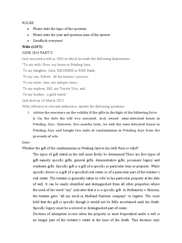 Compilation Answer Aot | PDF | Trust Law | Will And Testament