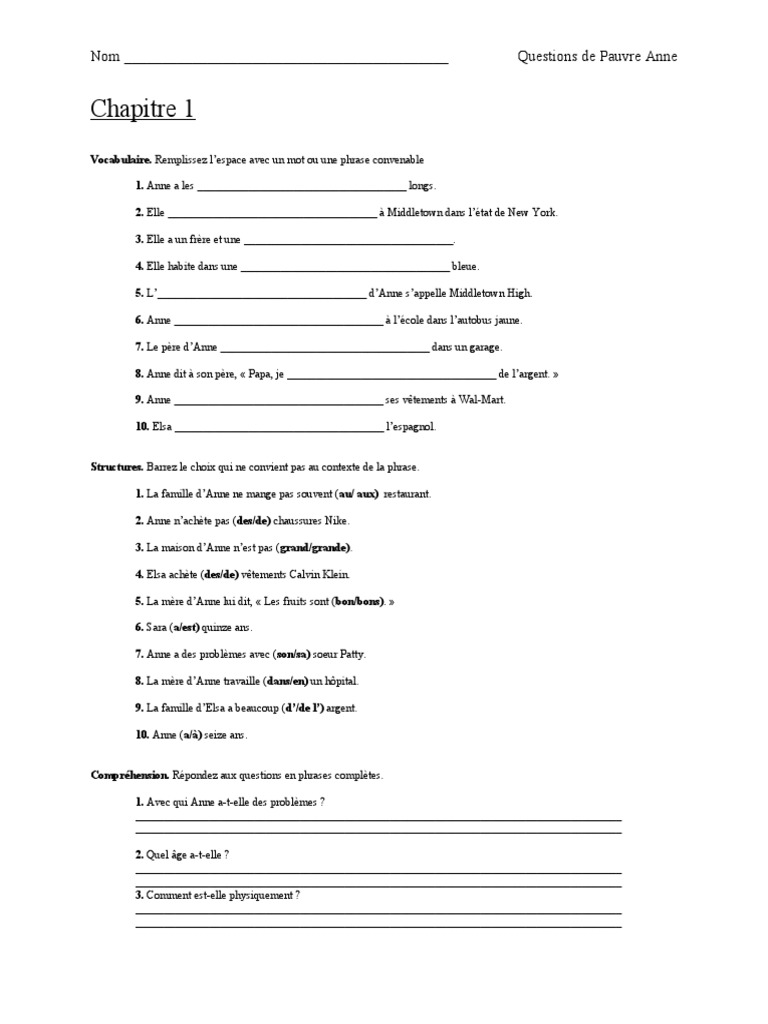 Pauvre Anne - Worksheets | PDF | Transport