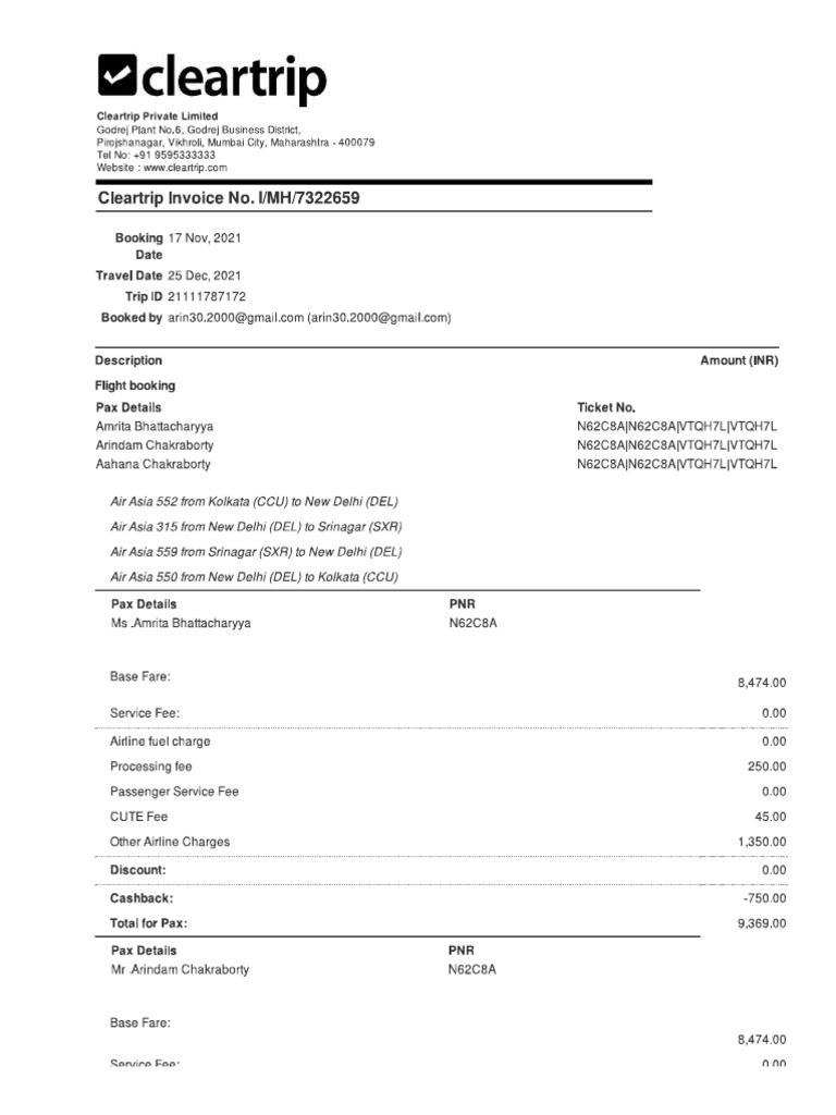 Cleartrip Invoice | PDF