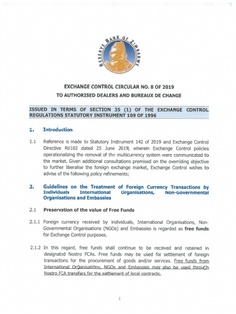 Exchange Control Circular No 8 of 2019 24 July 2019 PDF Signed | PDF