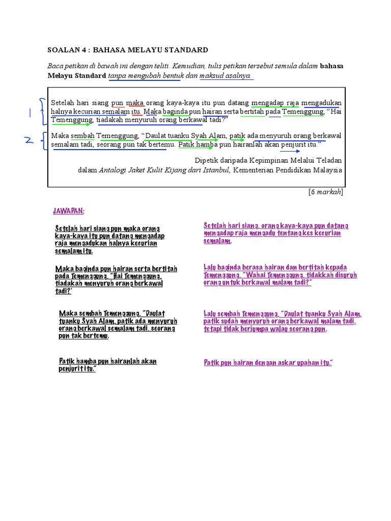 Baca Petikan Di Bawah Ini Dengan Teliti. Kemudian, Tulis Petikan Tersebut Semula Dalam Bahasa | PDF