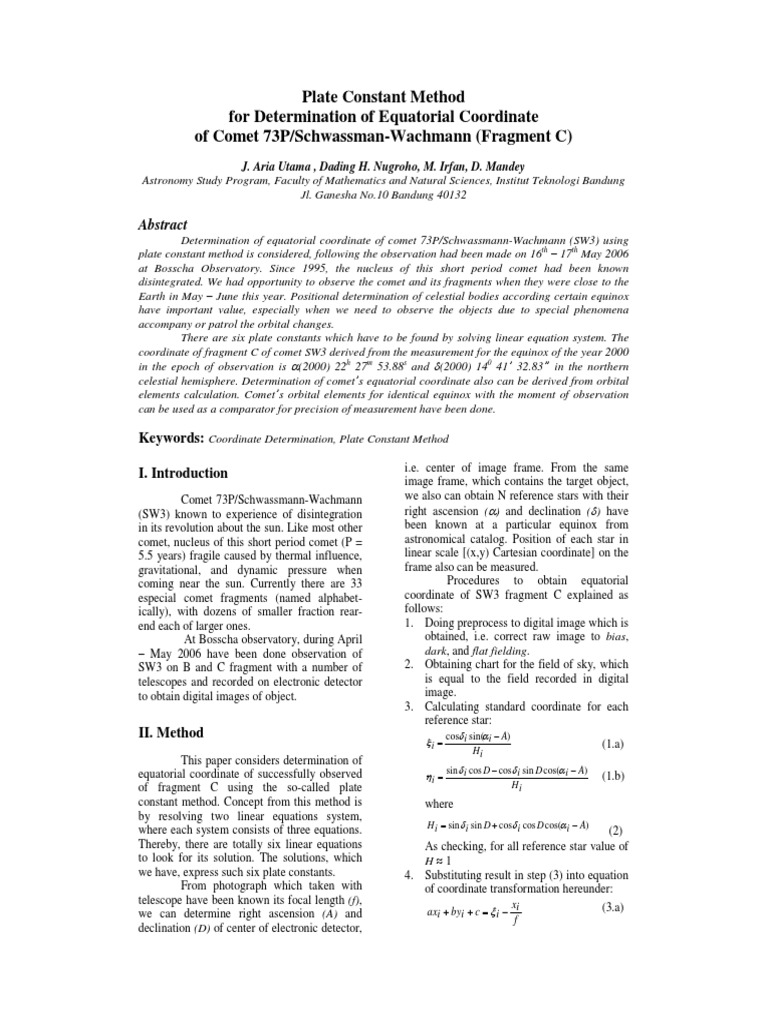 Astrometry - Plate Constant Method - Icmns 2006 | PDF | Comet | Equations