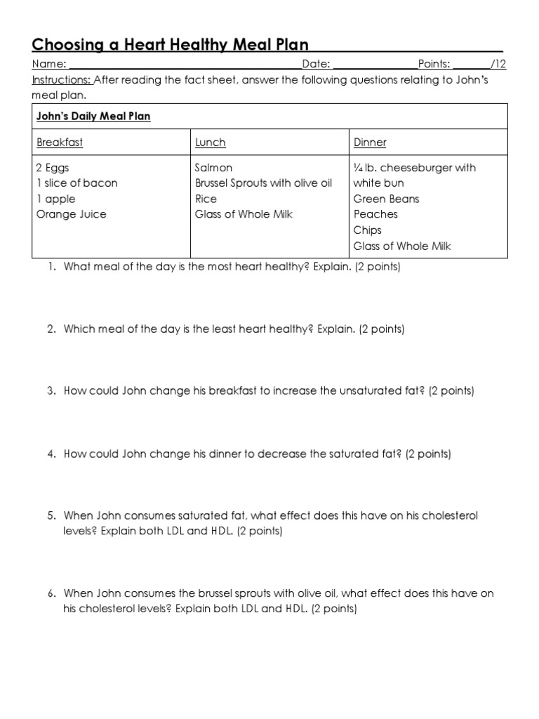 Choosing A Heart Healthy Meal Plan | PDF