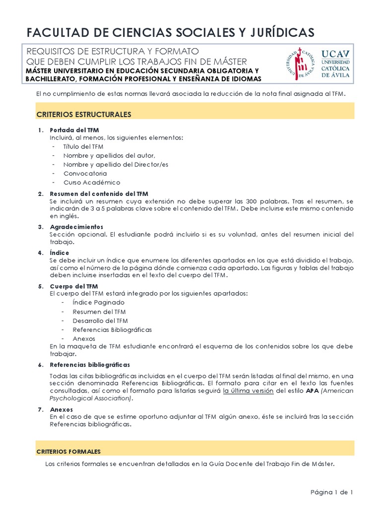 Estructura y Formato del TFM en Educación | PDF