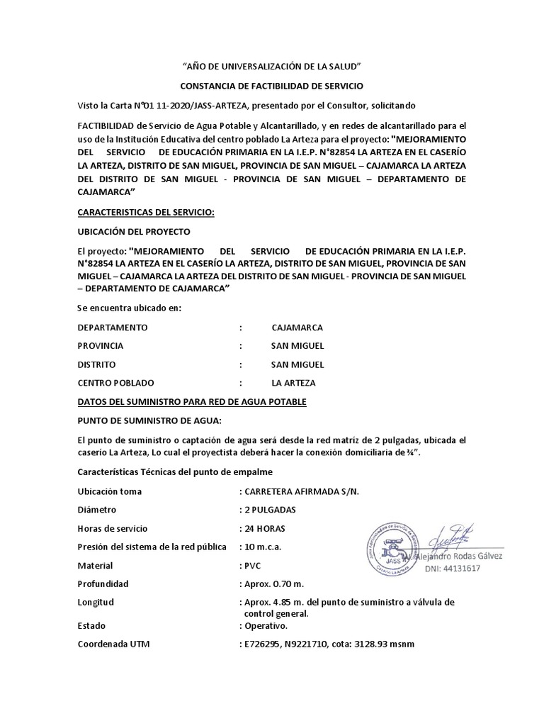 Constancia de Factibilidad de Servicio | PDF | Alcantarillado | Agua