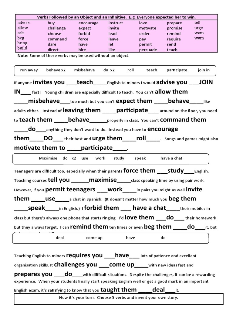 Verbs Followed by an Object and an Infinitive: Challenges and Rewards ...