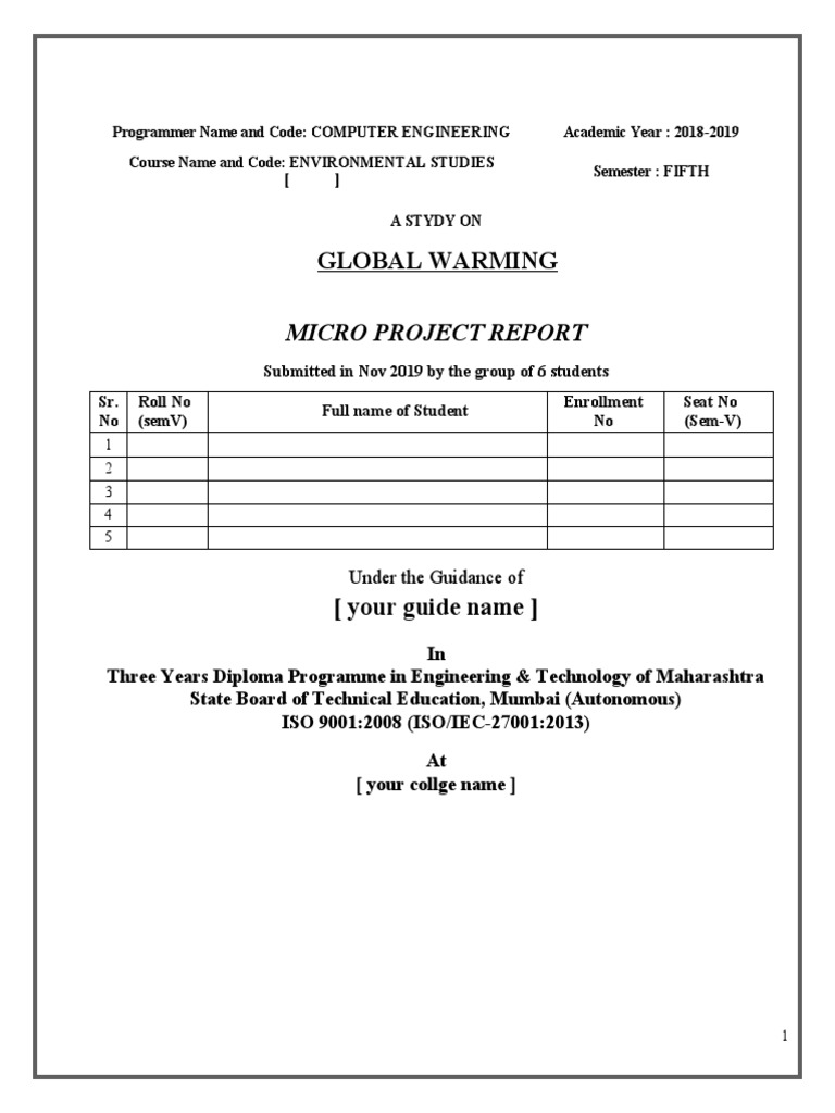 Global Warming: Micro Project Report | PDF | Air Pollution | Waste
