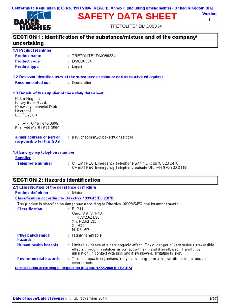 Safety Data Sheet: SECTION 1: Identification of The Substance/mixture ...