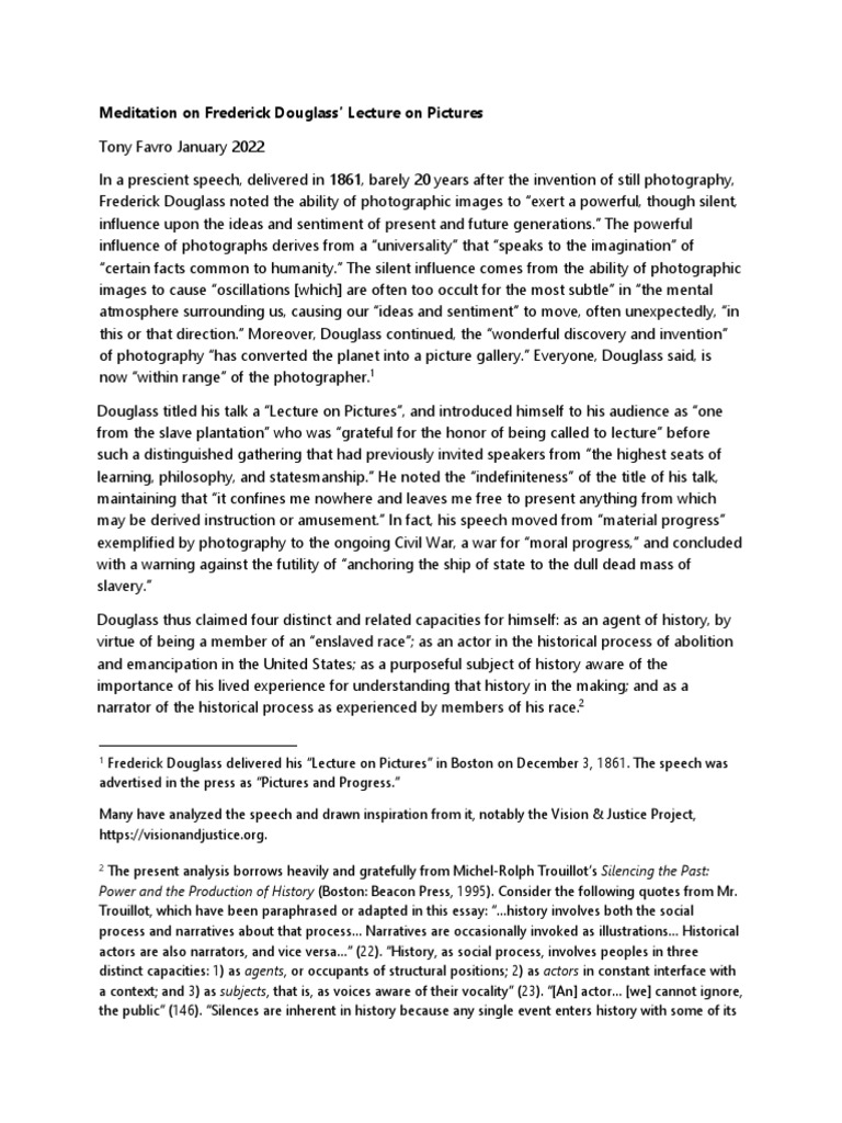 Meditation On Frederick Douglass' Lecture On Pictures | PDF | Frederick ...