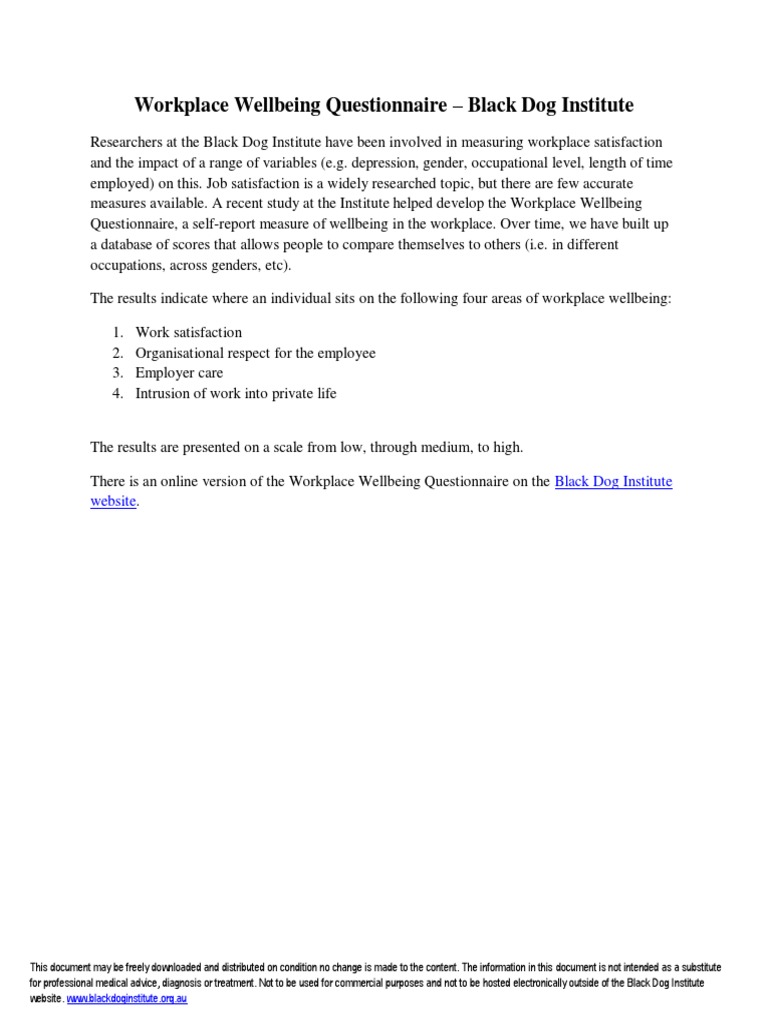Workplace Wellbeing Questionnaire Black | Download Free PDF | Job ...