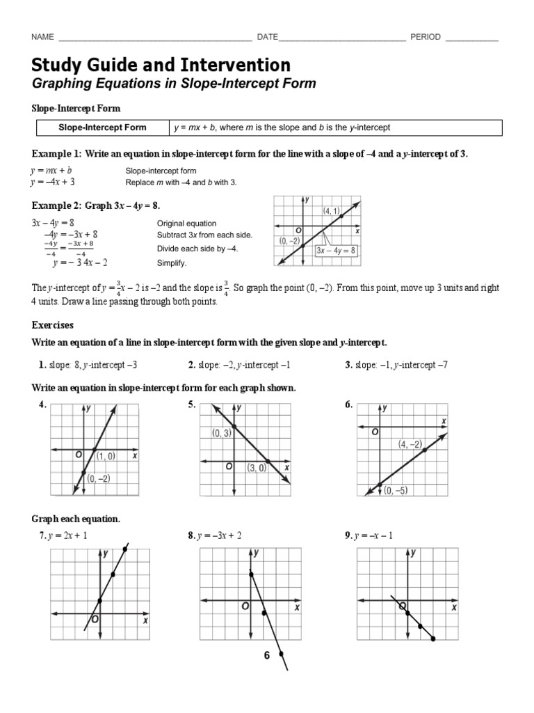 Graphing Slope Intercept Form Practice | PDF