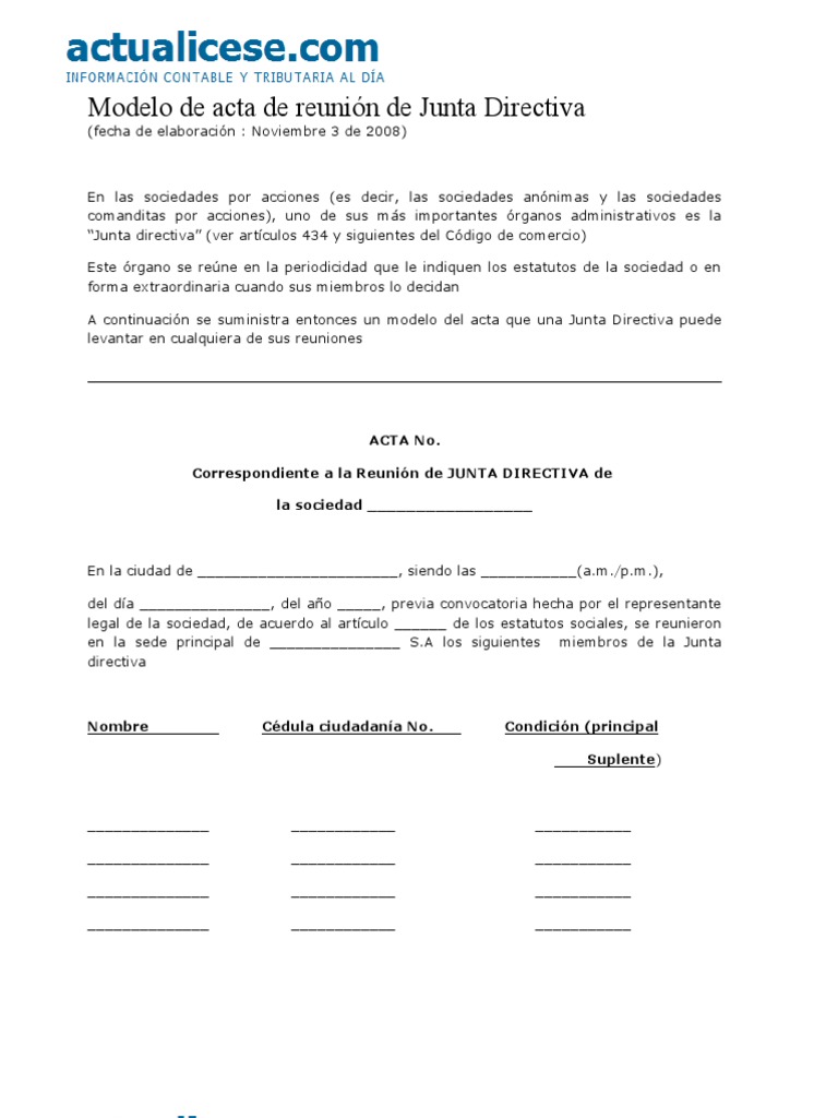 Acta Junta Directiva | PDF | Junta Directiva | Gobierno